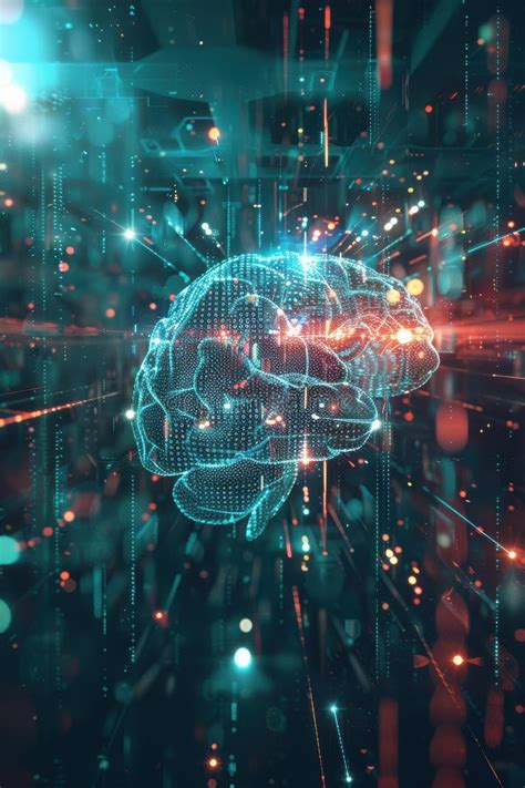 Holographic Ai Brain Dynamic Light Effects Floating Data Nodes Stock