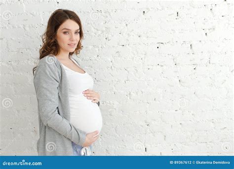 Pregnant Female Posing Looking At Camera Stock Photo Image Of Waiting Maternal