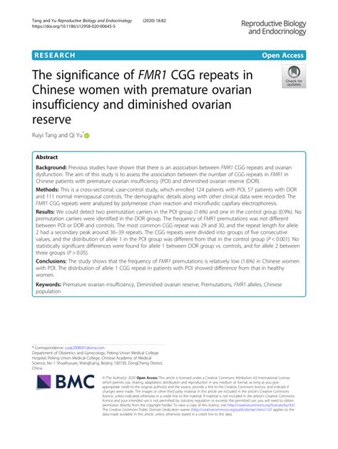 Pdf The Significance Of Fmr1 Cgg Repeats In Chinese Women With