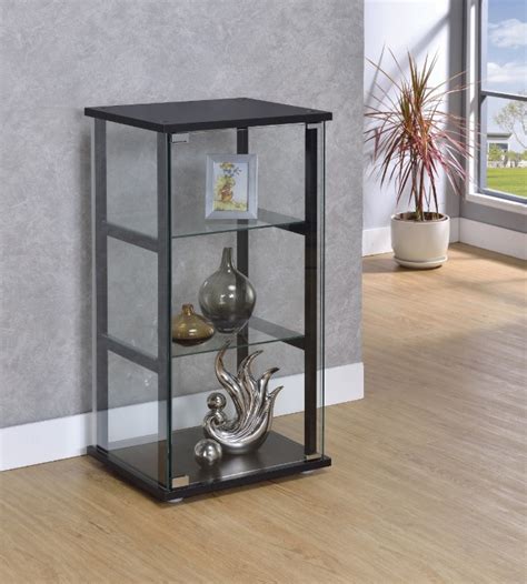 Cyclamen 3 Shelf Black Metal Clear Glass Curio Display Cabinet Collection Las Vegas Furniture