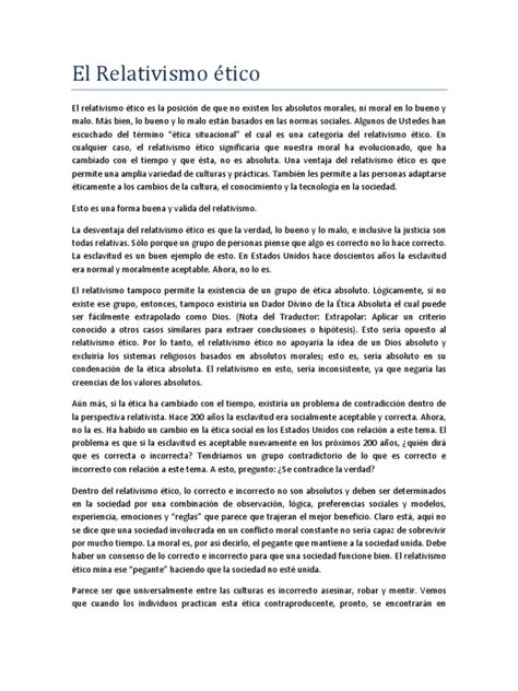 El Relativismo Ético Y Cultural Desarrollo Pdf Relativismo