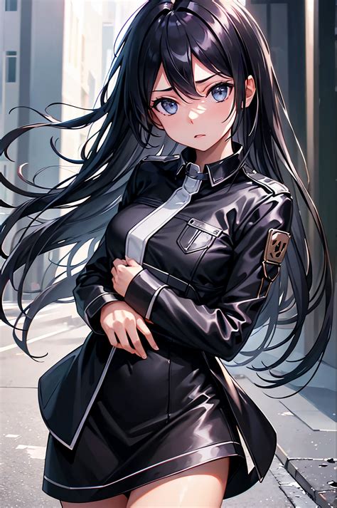 Anime Girl In Black Leather Outfit Standing On Street Corner Seaart Ai