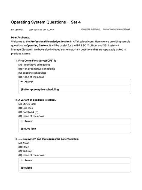 Operating System Questions Set 4 Pdf Scheduling Computing