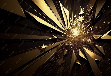 깨진 유리와 금이라는 단어가 있는 검은색과 금색 벽지 프리미엄 사진