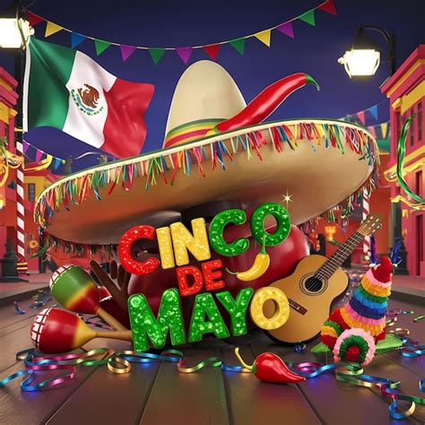 Imagen De Coloridas Ilustraciones Y Adornos 3d Del Cinco De Mayo Foto