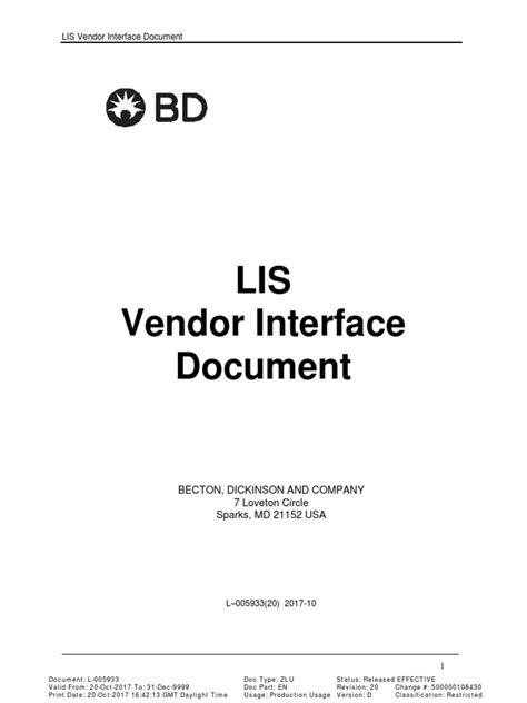 Lis Vendor Interface Document L 005933 D 20 Pdf Specification