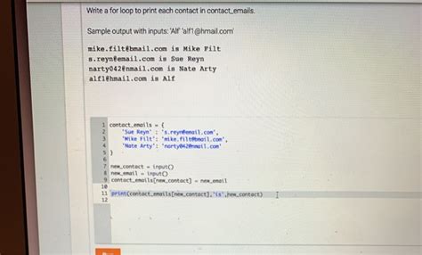 solved write a for loop to print each contact in contact