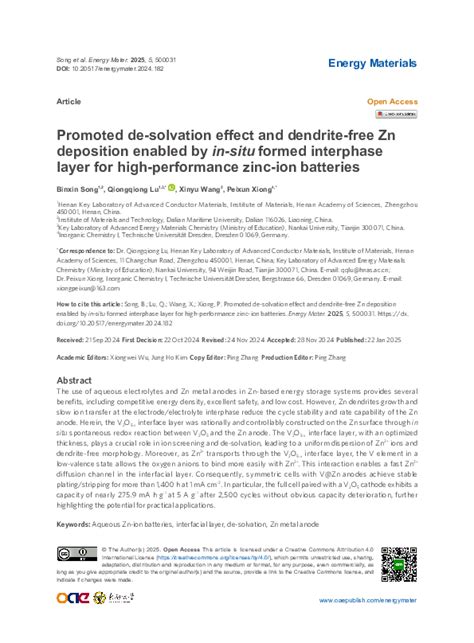 Pdf Promoted De Solvation Effect And Dendrite Free Zn Deposition Enabled By In Situ Formed