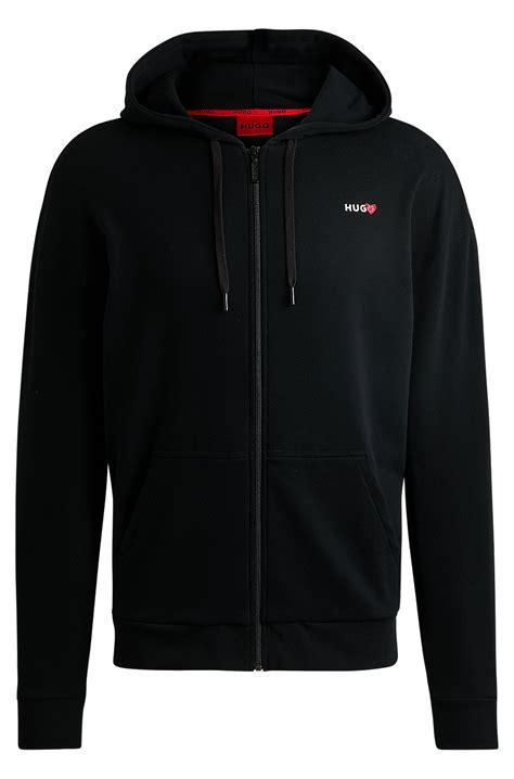 Hugo Zip Up Hoodie With Seasonal Logo Print Black