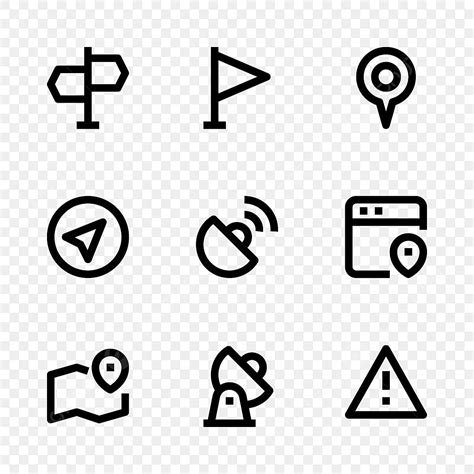 도로 표지판 지도 플래그 나침반 Gps 안테나 웹 페이지 위치 찾기 경로 위성 경고 오류 보드와 같은 한 세트에 대한 개요 스타일 팩 아이콘 개요 아이콘 상 Png