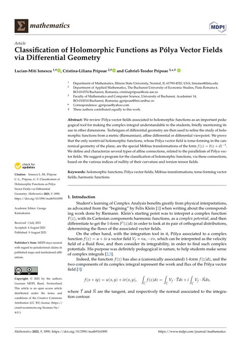 Pdf Classification Of Holomorphic Functions As Pólya Vector Fields