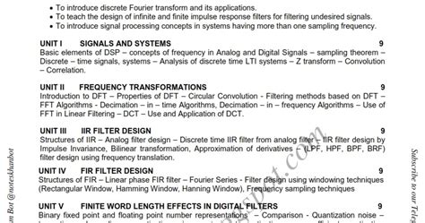 It6502 Digital Signal Processing Syllabus Semester Vi Cse Be Anna University Regulation 2013