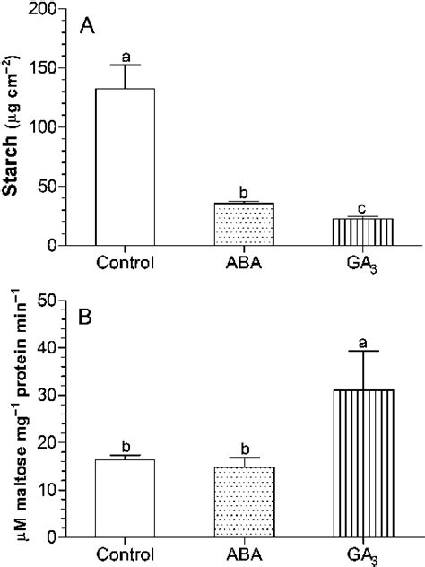 Effect Of Aba And Ga 3 On A Starch Content Of Leaves μg Cm −2 And