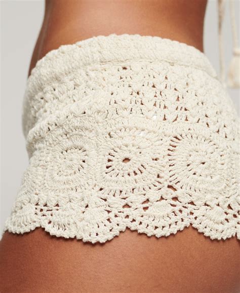 Womens Crochet Shorts In Buttercream Superdry Uk