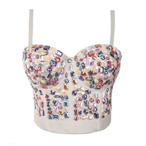 Colourful Rhinestone Bead Pearls Bustier Corset Crop Top Fancymake