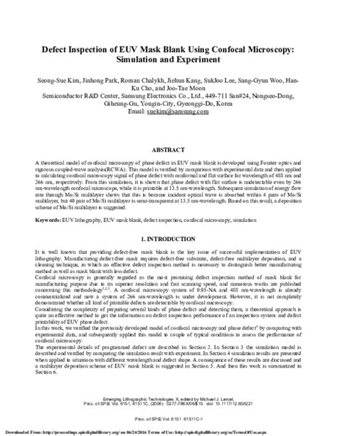 Pdf Defect Inspection Of Euv Mask Blank Using Confocal Microscopy Simulation And Experiment