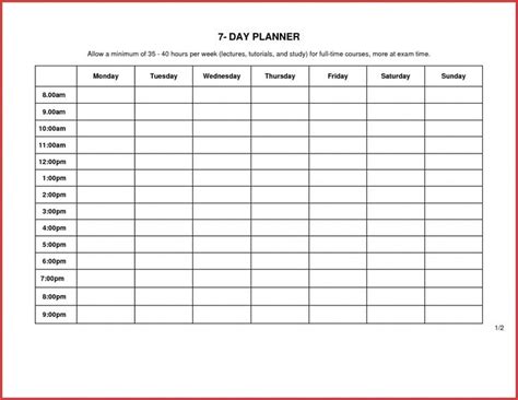 7 Day Calendar Template Word Printable Blank Calendar Template