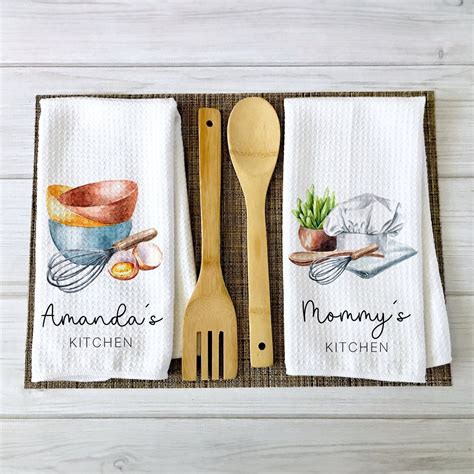 Personalized Kitchen Towel Custom Tea Towel Watercolor Utensil Dish