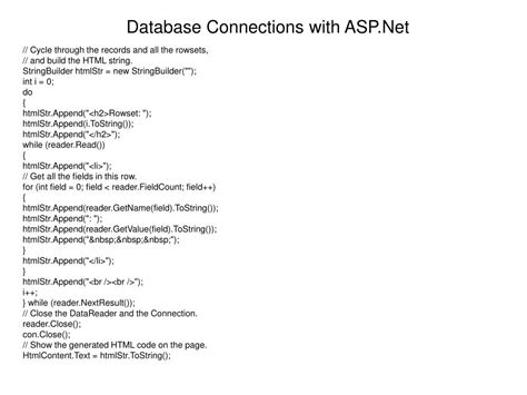 PPT Database Connections With ASP Net PowerPoint Presentation Free Download ID 611227