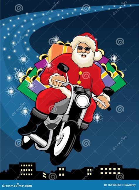 Papai Noel Que Monta Uma Motocicleta Ilustração Do Vetor Ilustração