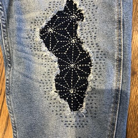 Sashiko Patched Jeans Shashiko Embroidery Sashiko Pattern Sashiko