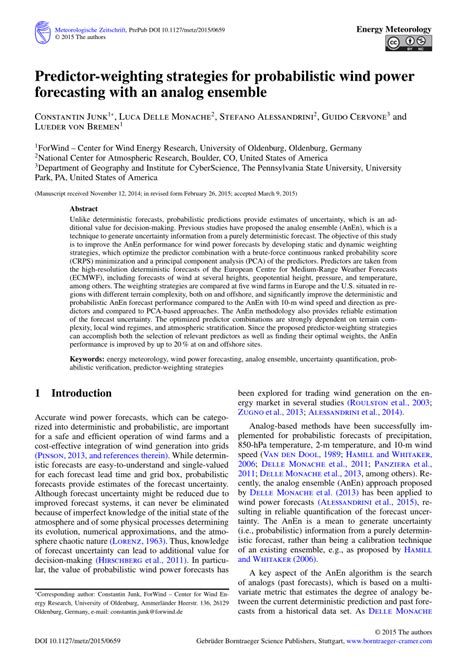 PDF Predictor Weighting Strategies For Probabilistic Wind Power