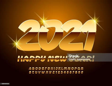 벡터 세련된 인사말 카드 새해 복 사 도 2021 크리에이티브 골드 알파벳 문자 및 번호 세트 12월에 대한 스톡 벡터 아트 및