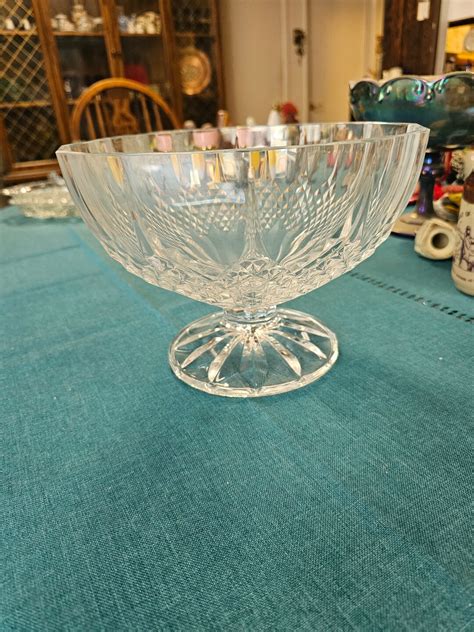 Crystal Glass Footed Bowl Glass Bowl With Diamond Cuts Round Heavy