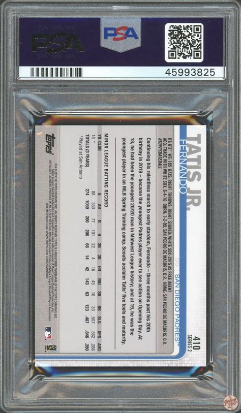 2019 Topps Mini Fernando Tatis Jr 410 Psa 10 Pop 89 825 Aaron To Zito