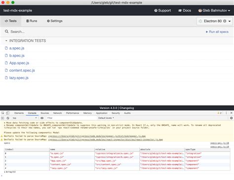 show separate specs tree view for integration vs component specs