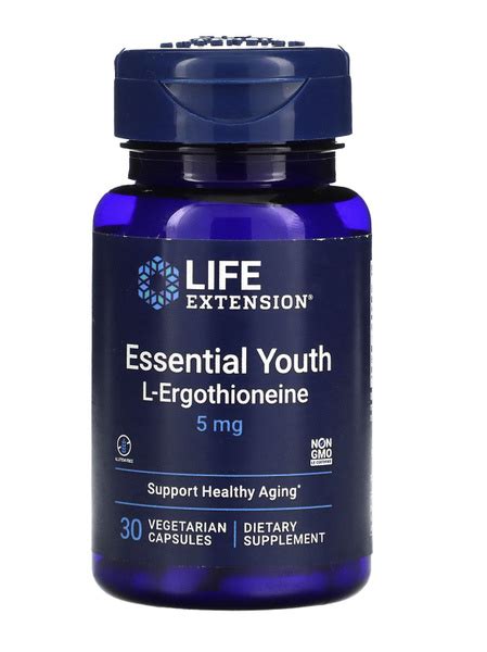 Life Extension, Essential Youth L-эрготионеин, 5 мг, 30 вегетарианских ...