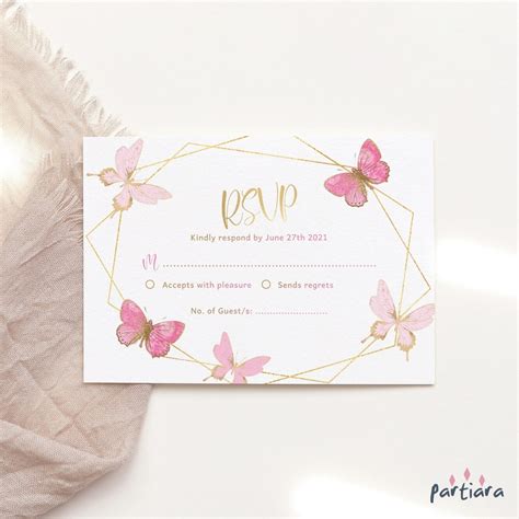 Butterfly Rsvp Card Printable Girls Birthday Pink Gold Invite Inserts