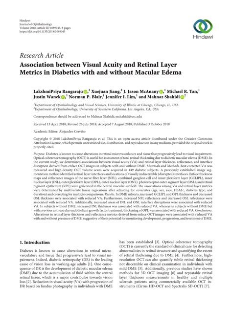 Pdf Association Between Visual Acuity And Retinal Layer Metrics In