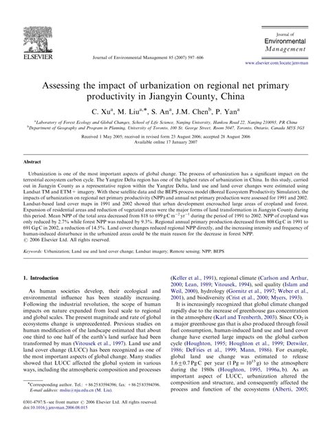 Pdf Assessing The Impact Of Urbanization On Regional Net Primary