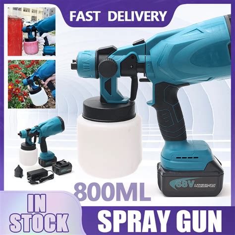 전기 스프레이 건 무선 페인트 분무기 자동 가구 강철 코팅 나무 울타리 에어브러시 배터리 2 개 및 충전기 포함 800ml