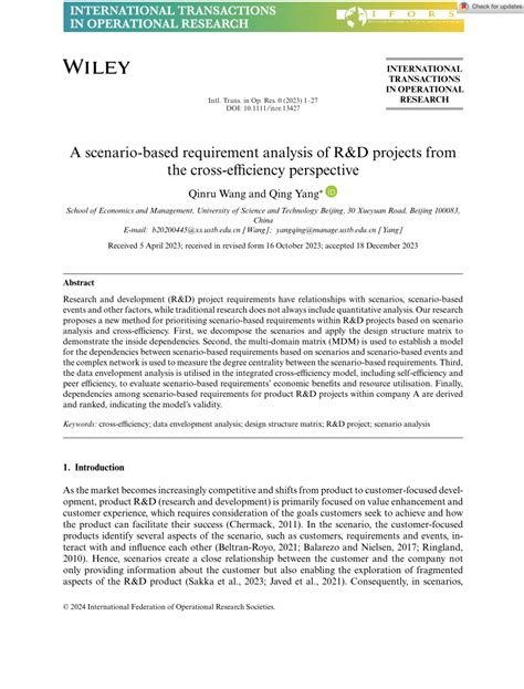 Pdf A Scenario Based Requirement Analysis Of Randd Projects From The