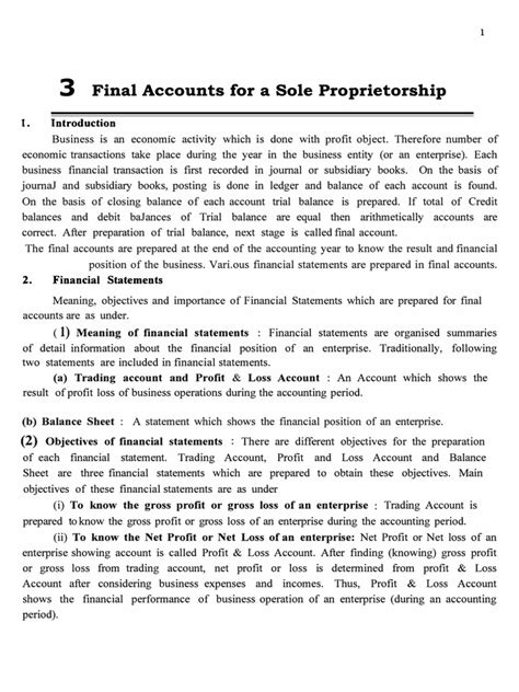 Accounting For Management 1 Unit 3 Final Accounts Of Sole