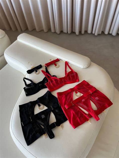 Handmade Mesh Lingerie Set A Red Mesh Bra Nude Lace Panties Set