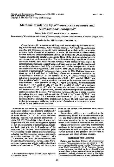 Pdf Methane Oxidation By Nitrosococcus Oceanus And Nitrosomonas Europaea†