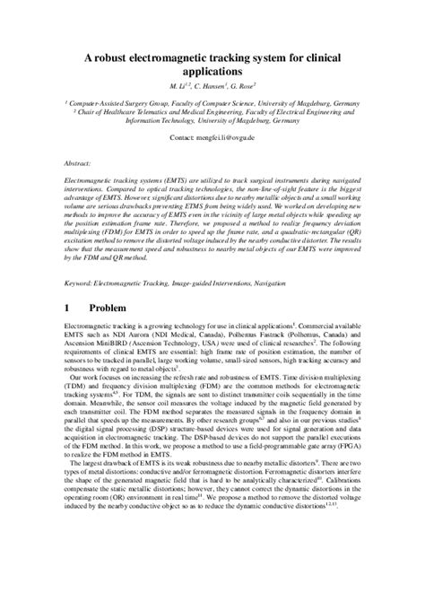 Pdf A Robust Electromagnetic Tracking System For Clinical Applications