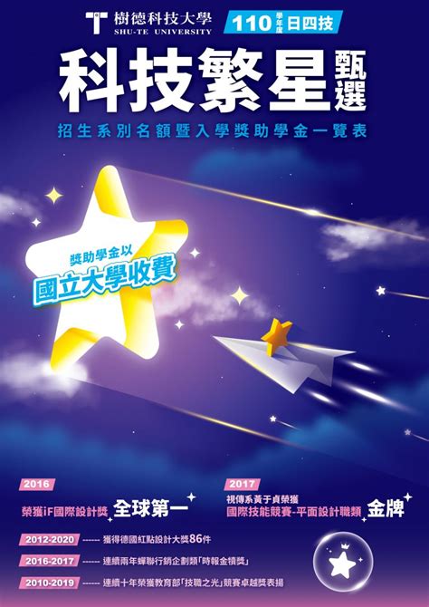 【獎助學金】本校110學年度日四技科技繁星甄選招生系別名額暨入學獎助學金一覽表 樹德科大 公共事務處