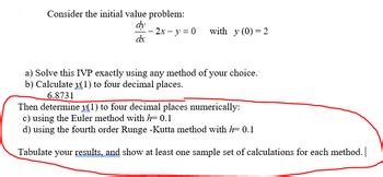 Answered Consider The Initial Value Problem Dy Dx 2x Y 0 With Y 0