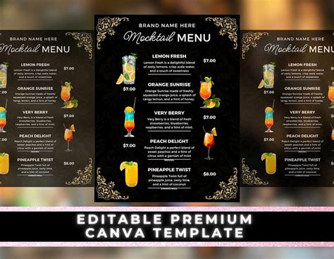 Mocktail Menu Drinks Menu Template Bar Menu Canva Template