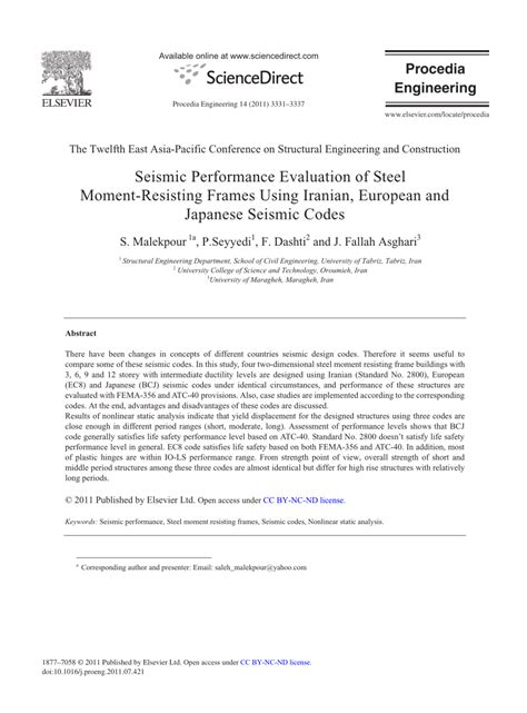 Pdf Seismic Performance Evaluation Of Steel Moment Resisting Frames