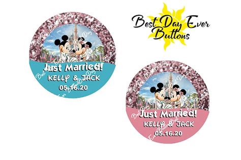 Mickey Minnie Just Married Buttons Disney Wedding Etsy