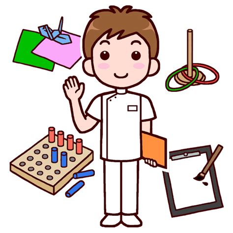 男性ロングカラー作業療法士福祉施設介護者介護・医療無料イラスト素材