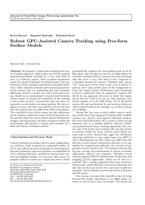 Pdf Robust Gpu Assisted Camera Tracking Using Free Form Surface Models