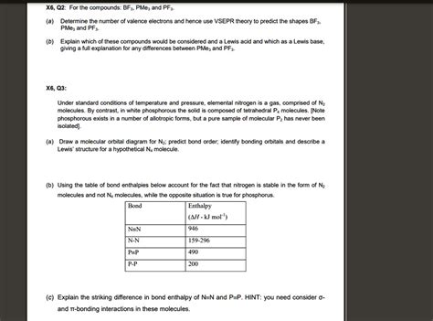 Solved X6 Q2 For The Compounds Bfa Pme3 And Pf3 Determine The Number Of Valence Electrons