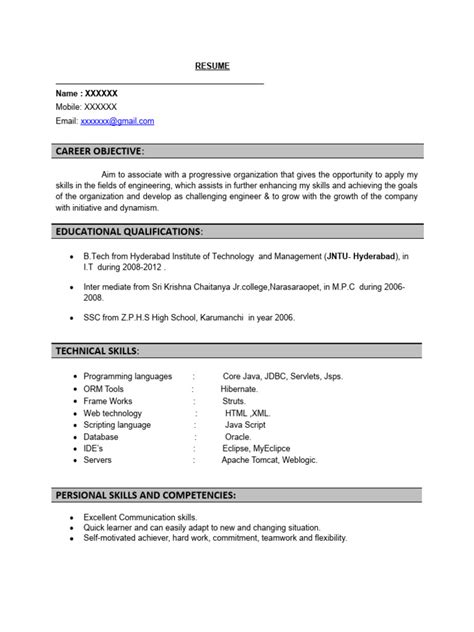 Java Fresher Resume Pdf Software Computer Programming
