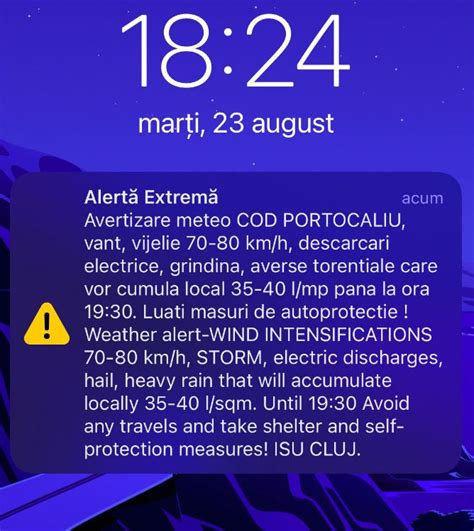 Mesaje Ro Alert emise în Cluj COD PORTOCALIU de furtună Luați